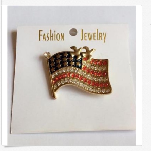 Unbranded | Jewelry | Gold American Flag Pin Brooch Crystal Usa July ...